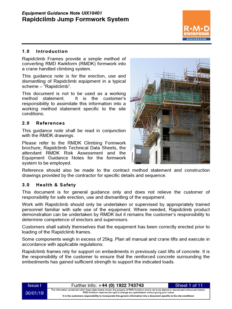 EGN UIX10401 - Rapidclimb Climbing Formwork | PDF | Concrete | Screw