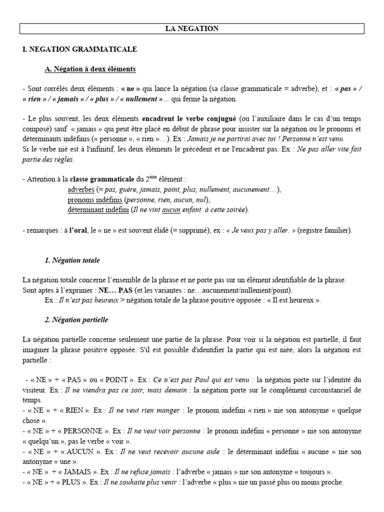 Comprendre la Négation en Français | PDF | Phrase | Verbe