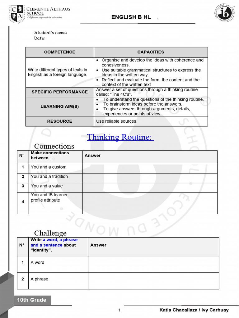 Class 1 - Think. Routine-The 4C's | PDF | Learning | Thought