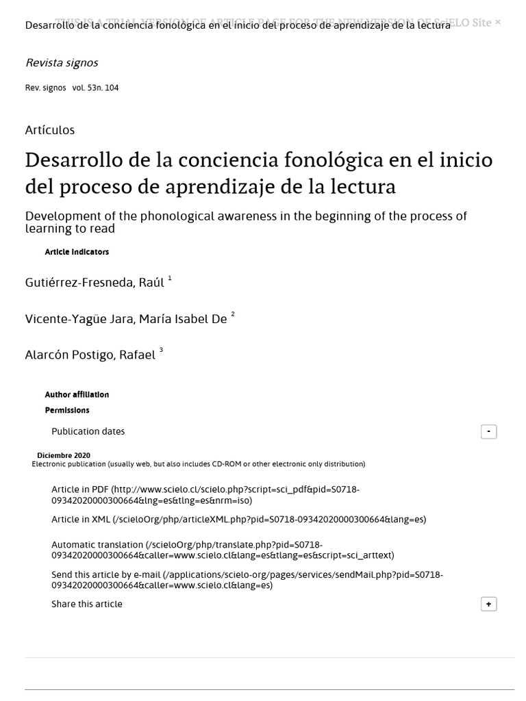 Desarrollo de La Conciencia Fonológica en El Inicio Del Proceso de ...