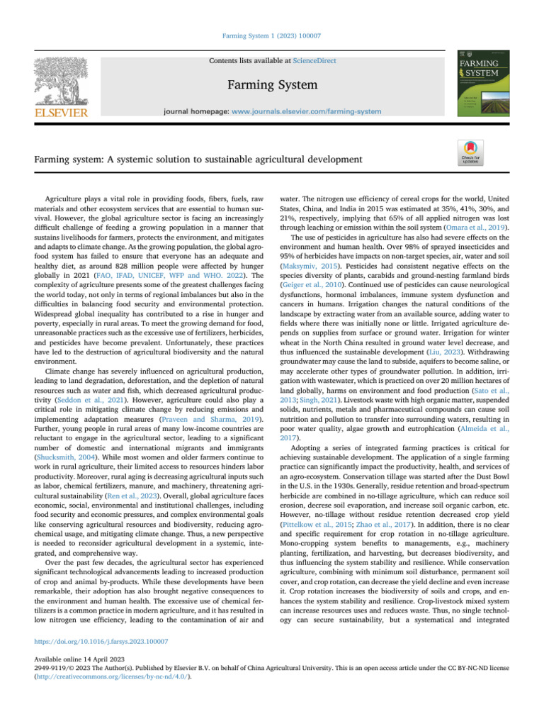Farming System A Systemic Solution To Sustainable Agricultural Development | PDF | Agriculture ...