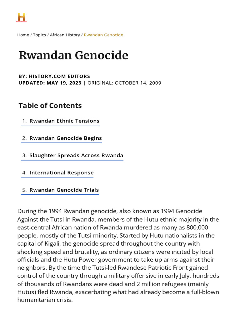 Rwandan Genocide - Facts, Response & Trials - HISTORY | PDF | Rwandan ...