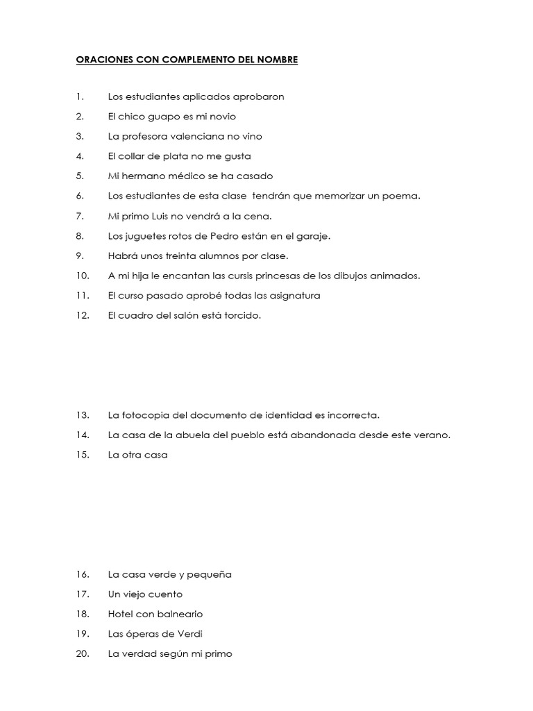 Oraciones con Complemento del Nombre | PDF