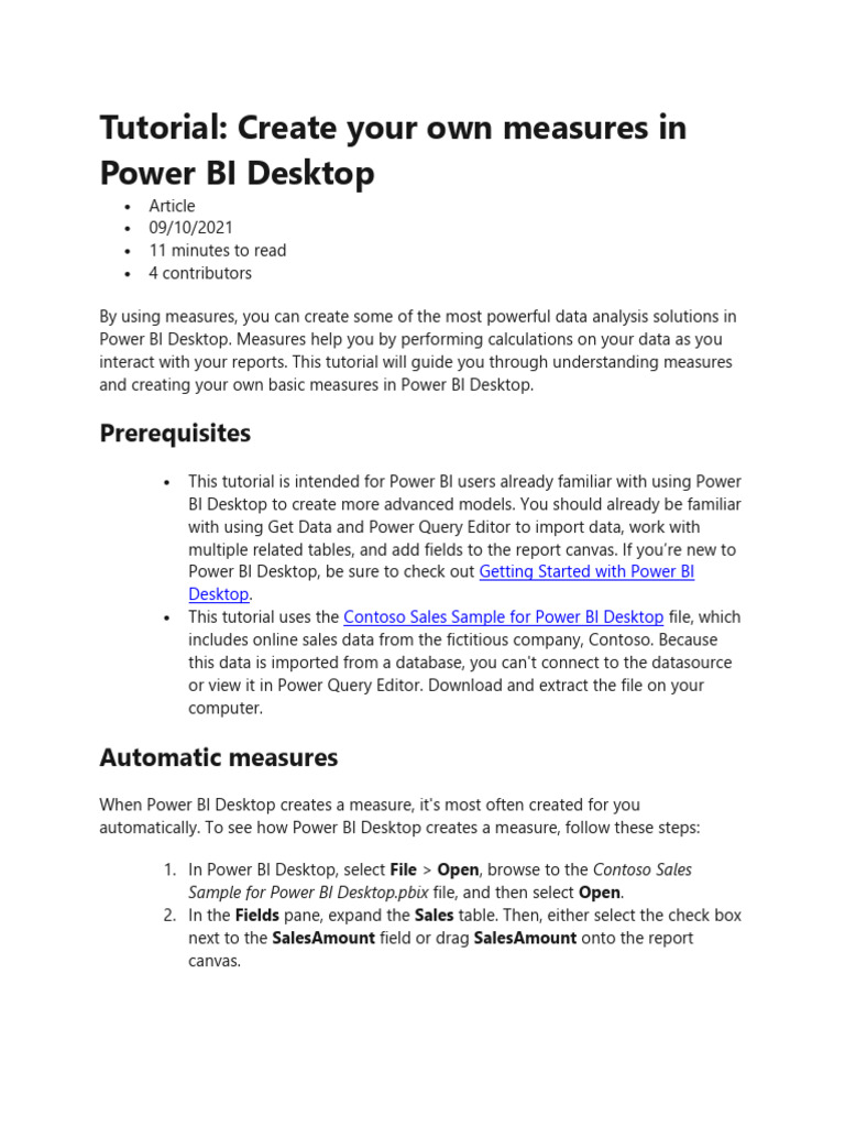 Create Your Own Measures in Power BI Desktop | PDF | Software ...