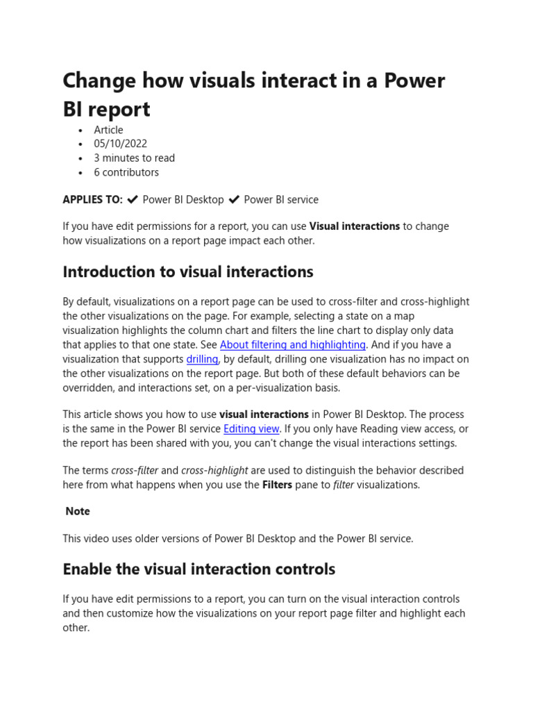 Change How Visuals Interact in A Power BI Report | PDF | Icon ...