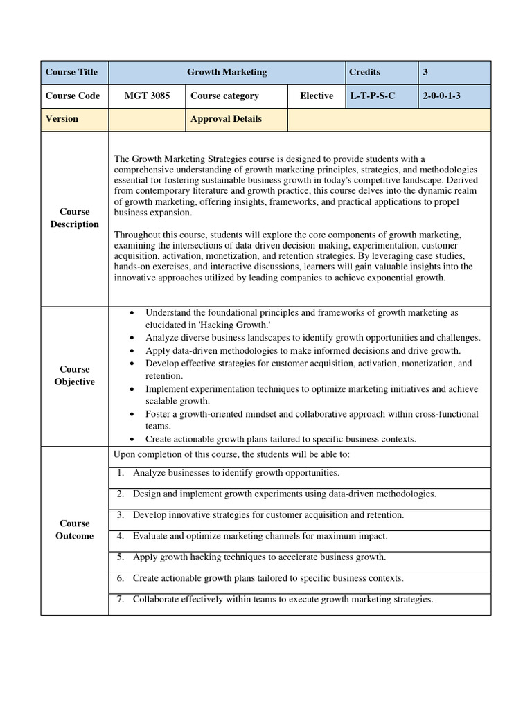 Growth Marketing Course Syllabus | PDF | Marketing | Analytics
