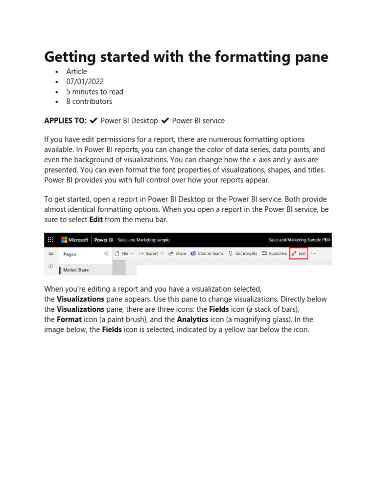Getting started with the formatting pane | PDF | Icon (Computing) | Chart