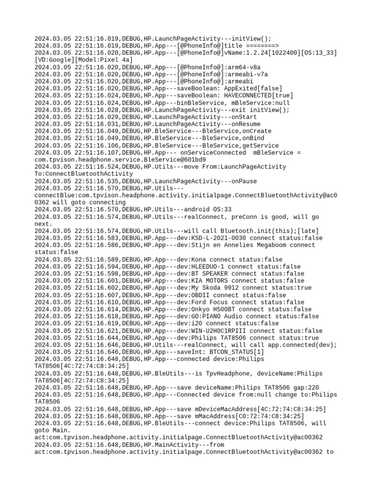 Bluetooth Connection Log for Philips TAT8506 | PDF | Computing