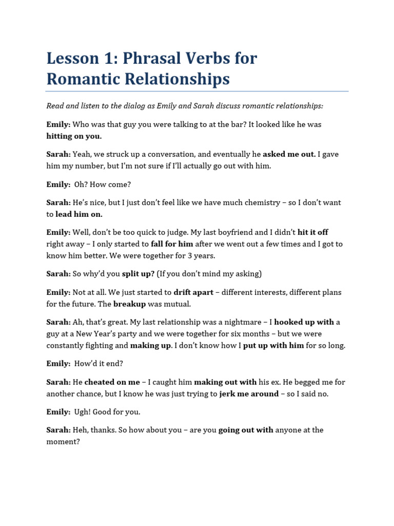 Lesson 1 - Phrasal Verbs | PDF | Romance (Love)
