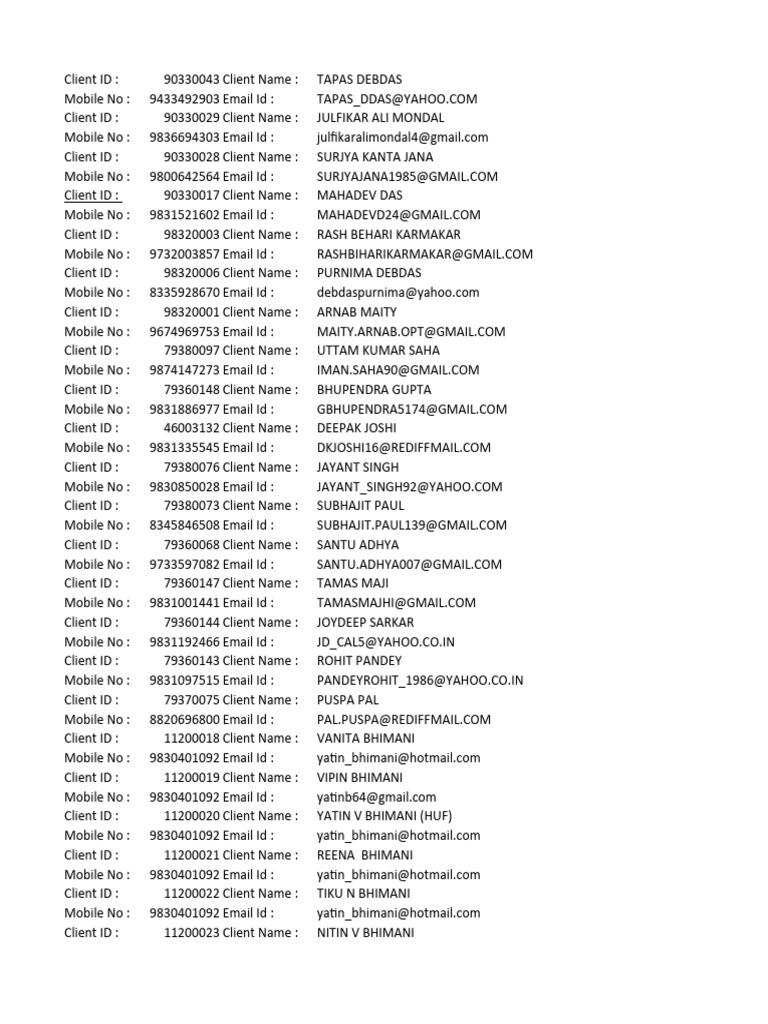 Bma Client Data | PDF