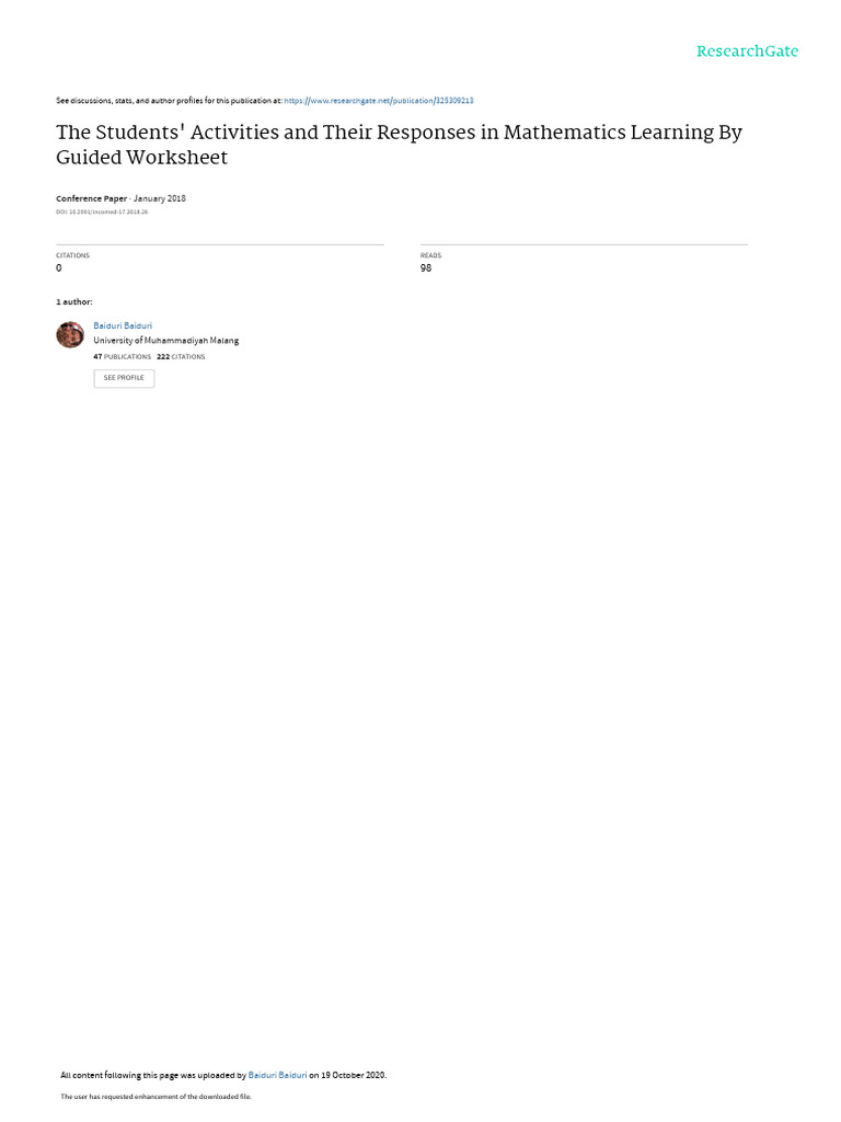 The Students' Activities and Their Responses in Mathematics Learning by Guided Worksheet | PDF ...