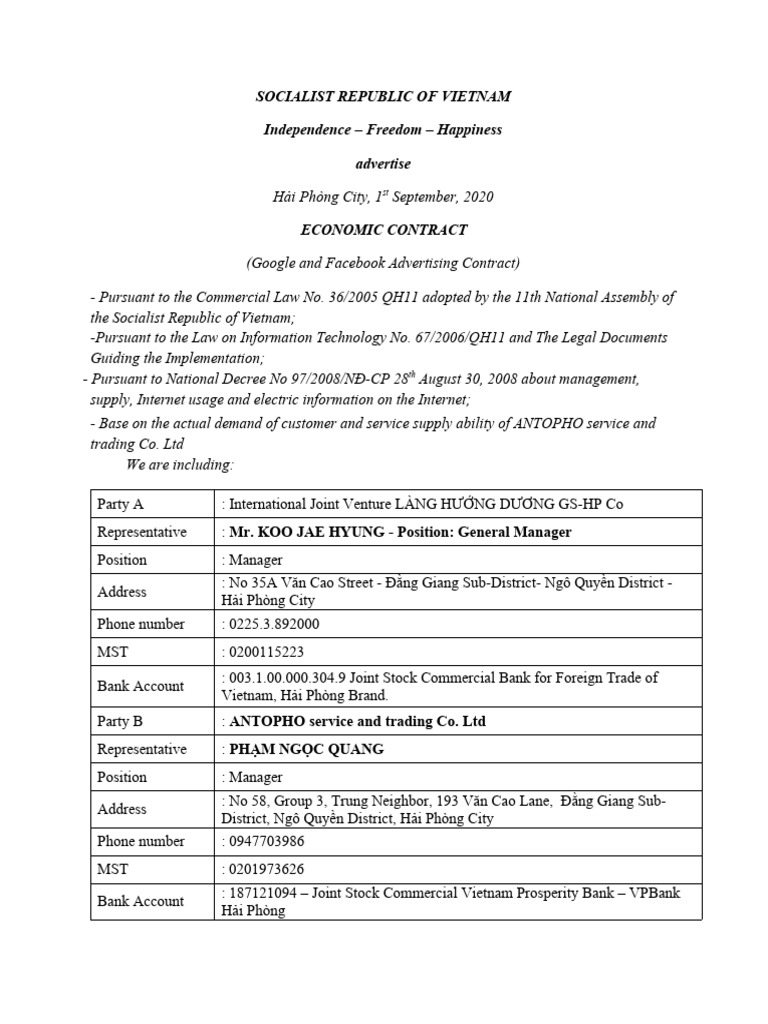 Hop Dong Kinh Te Dich Vu FB GG | PDF | Advertising | Facebook