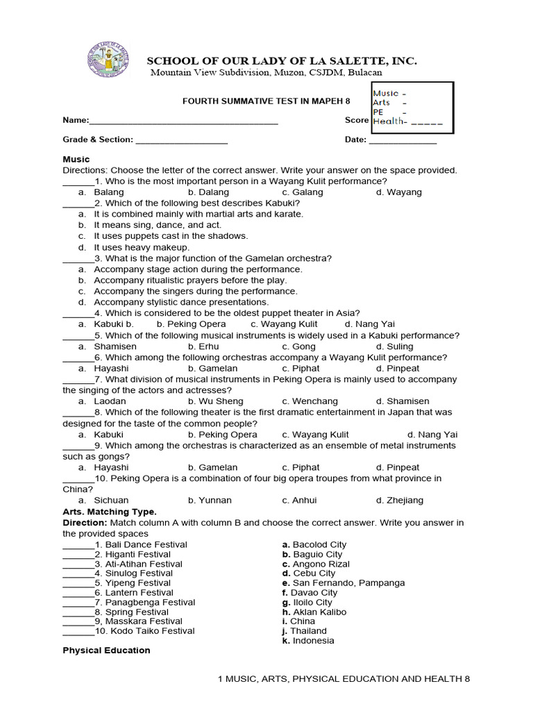 MAPEH 8 Fourth Summative Test Guide | PDF | Alcoholic Beverages | Drugs