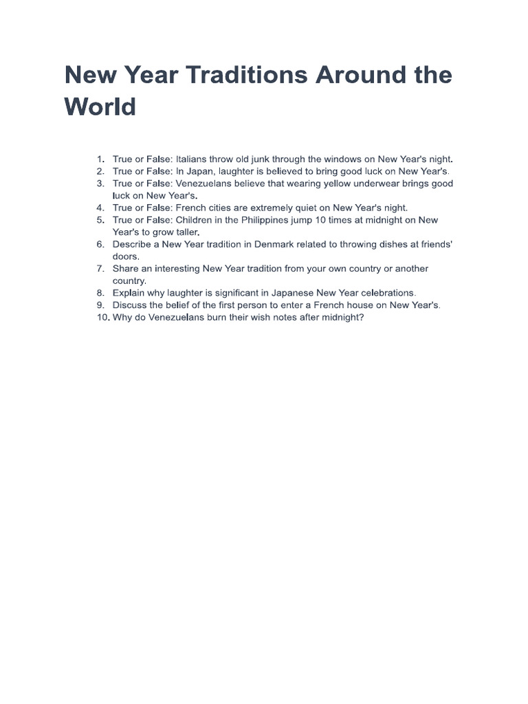 New Year Traditions Around The World | PDF