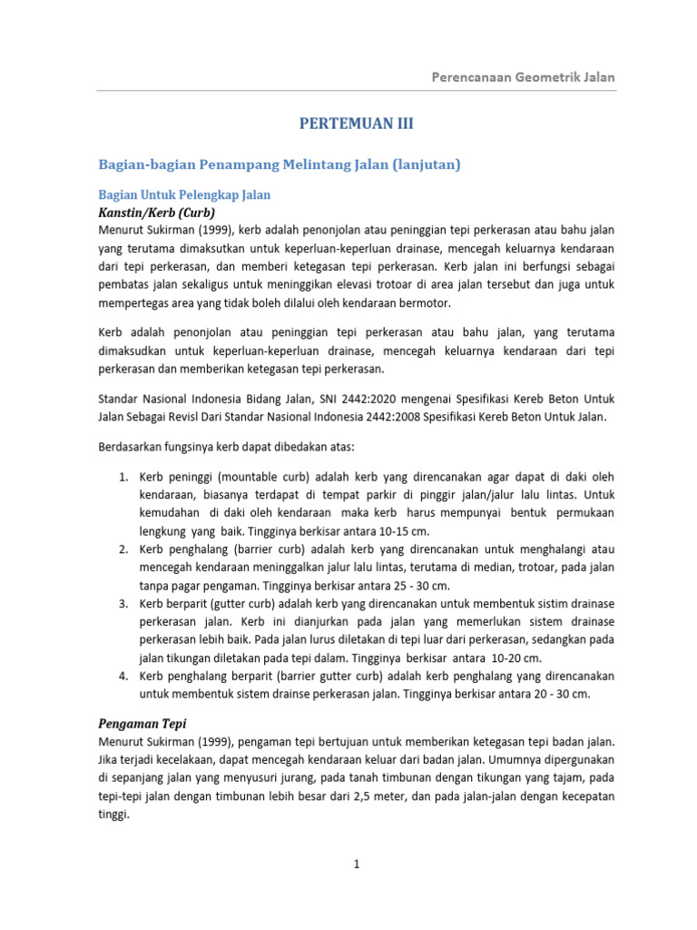01 Materi Perkuliahan Perencanaan Geometrik Jalan Pertemuan III | PDF