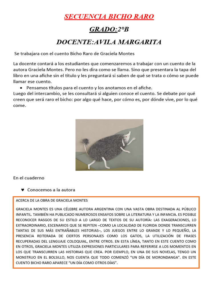 2° Bicho Raro - Secuencia Didáctica | PDF | Cuentos