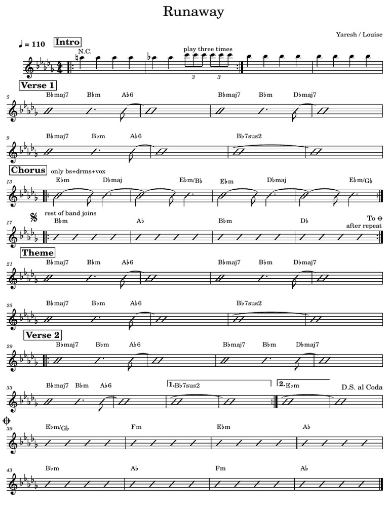 Runaway Sheet v1 | PDF | Elements Of Music | Music Theory