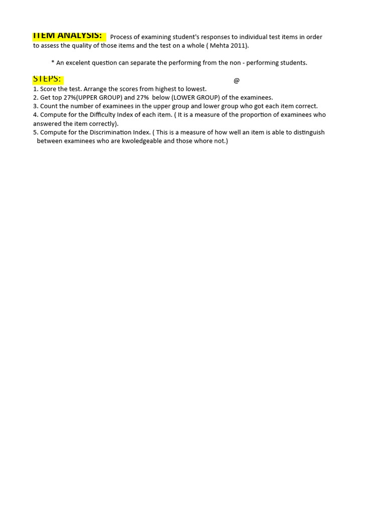 Item Analysis Steps and Template Guide | PDF | Evaluation Methods | Tests