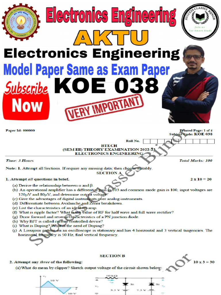 Electronics Model Paper 2nd Year | PDF | Rectifier | Bipolar Junction Transistor