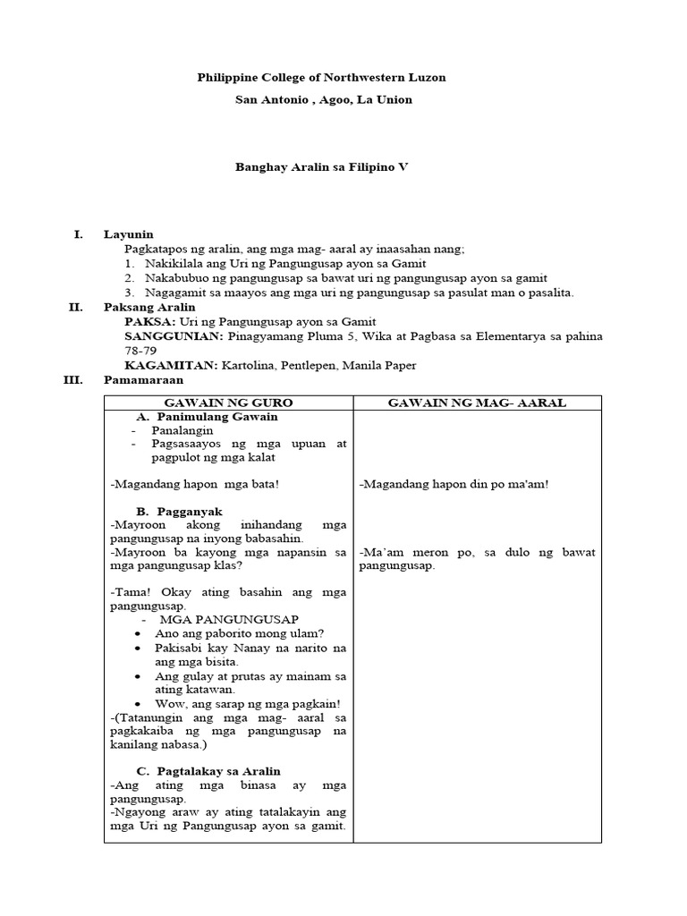 Masusing Banghay Aralin Sa Filipino 5 in | PDF