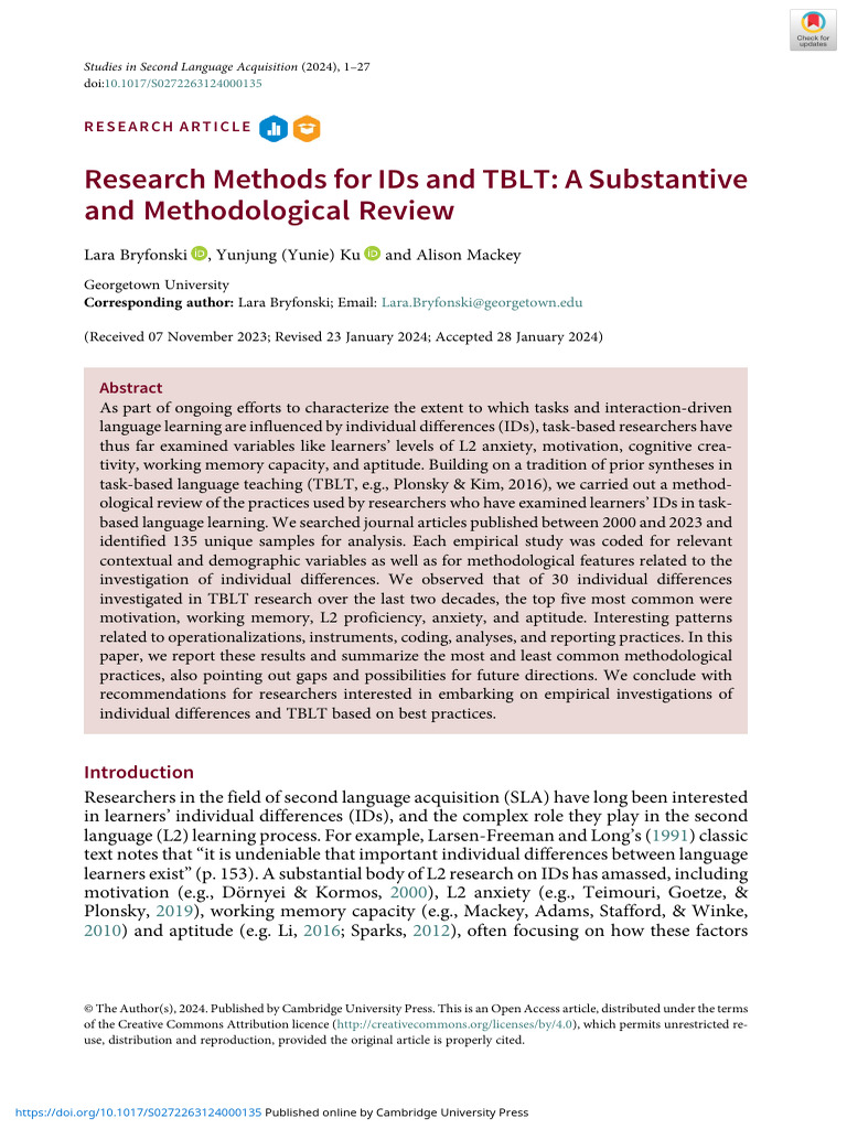 Research Methods For IDs and TBLT A Substantive An | PDF | Second Language Acquisition | Methodology