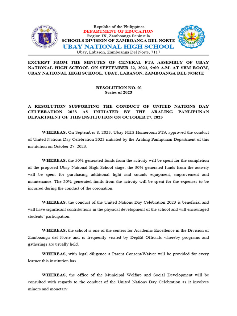 Ubay NHS Supports UN Day Celebration 2023 | PDF | United Nations ...