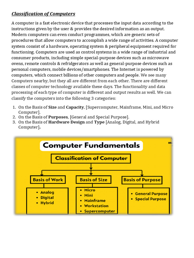 Types and Classification of Computers | PDF | Microcomputers ...