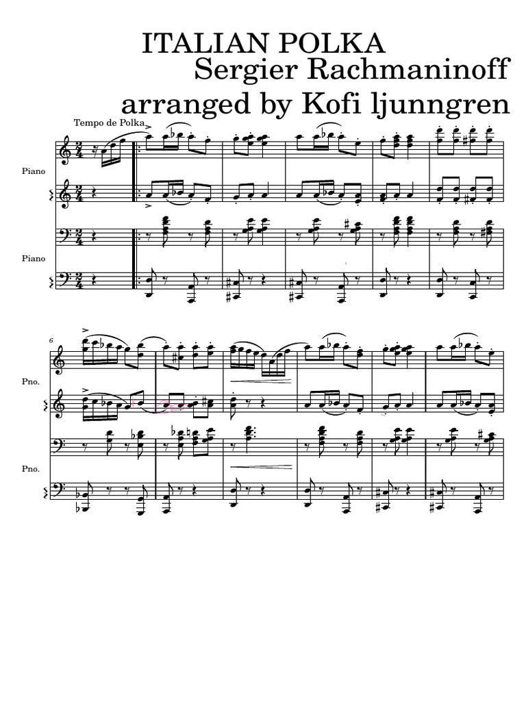 Rachmaninoff Italian Polka 4 Hands | PDF