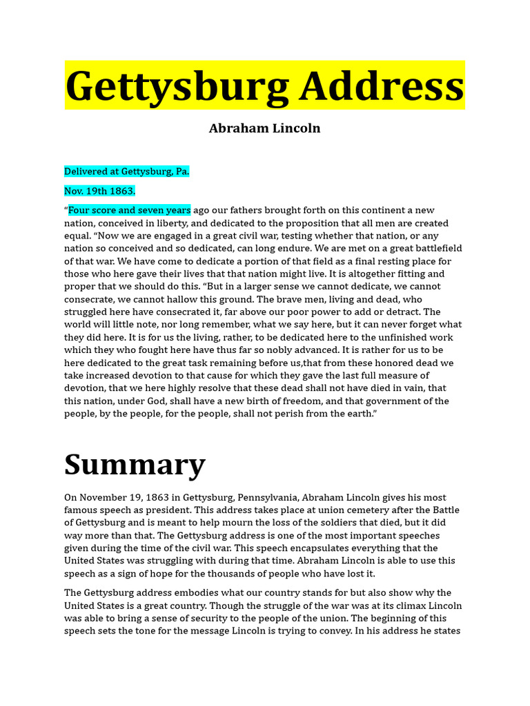 Gettysburg Address | Download Free PDF | Battle Of Gettysburg | Abraham ...