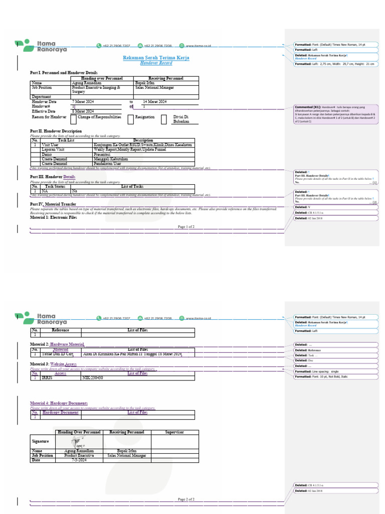 Handover Form Itama Ranoraya FINAL | PDF | Computing | Software