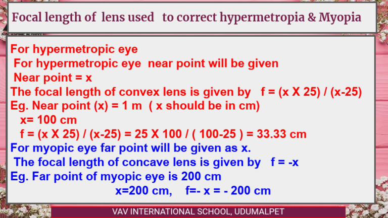 Focal Length of Lens Used To Correct Hypermetropia & Myopia | PDF