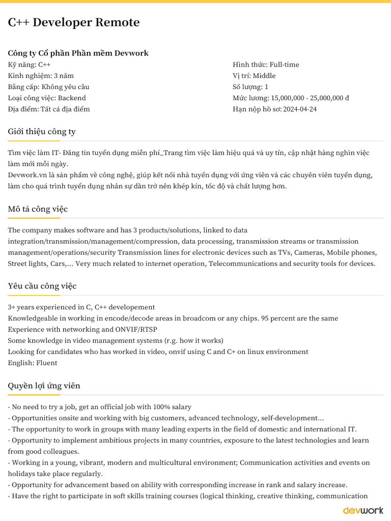 C Developer Remote | PDF