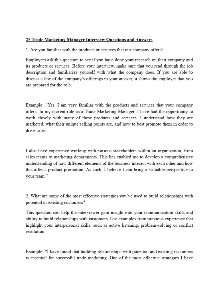 Trade Marketing Interview Question and Answer | PDF | Marketing ...