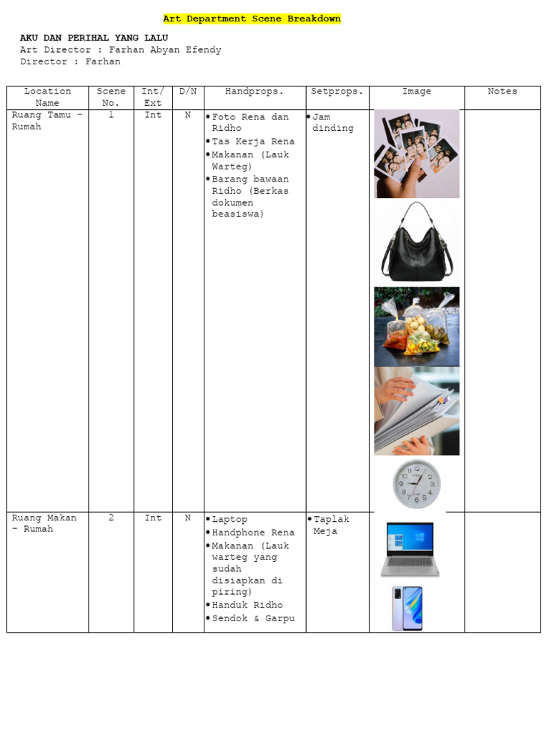 Art Department Scene Breakdown | PDF