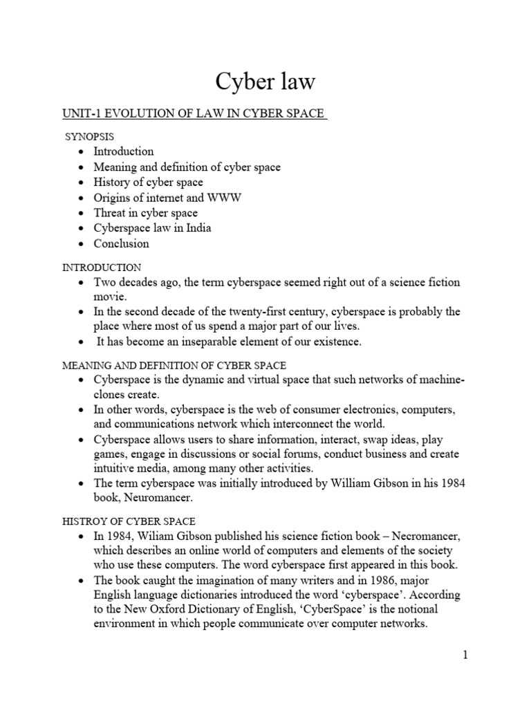 Cyber Law Unit 1 | PDF | Cyberspace | Internet