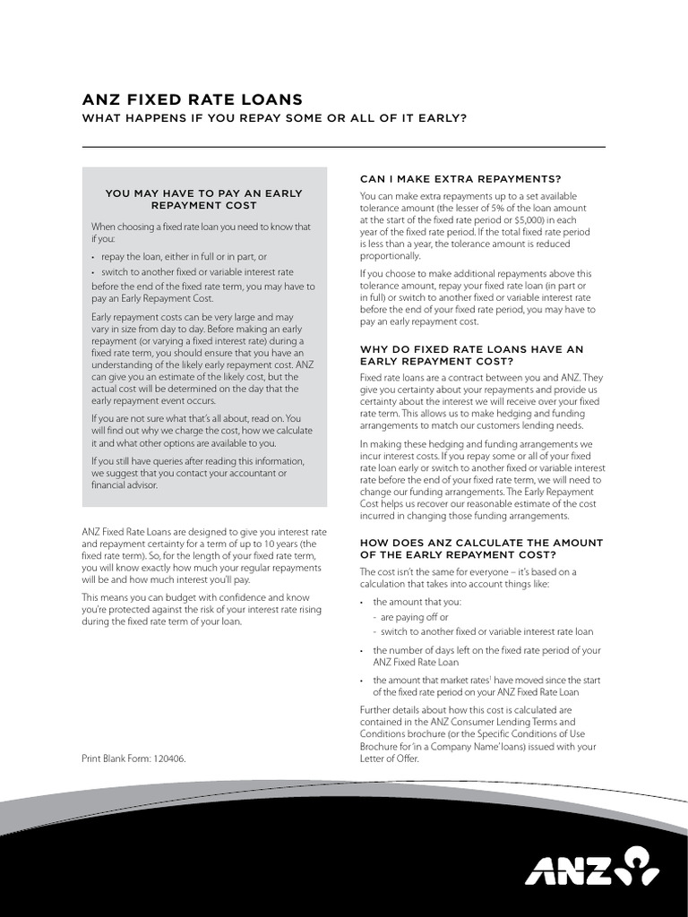 ANZ Fixed Rate Loan Early Repayment Costs | PDF | Loans | Interest