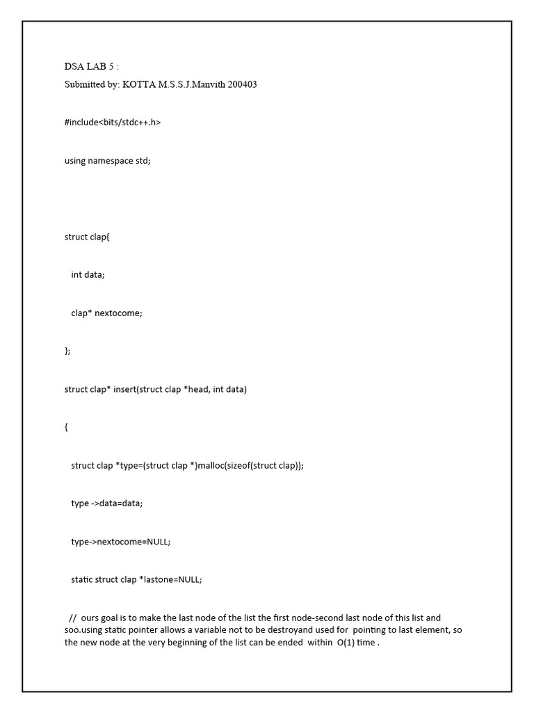 Dsa Lab 5 Pdf Pointer Computer Programming Computer Data 