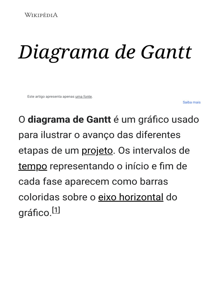 Diagrama de Gantt - Wikipédia, A Enciclopédia Livre | PDF