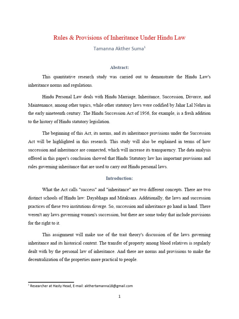 Rules Provisionsof Inheritance Under Hindu Law | PDF | Intestacy ...