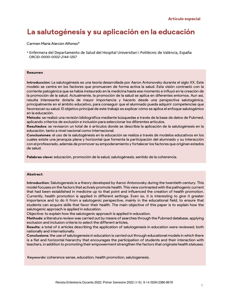Salutogénesis en la educación actual | PDF | Educación en artes liberales
