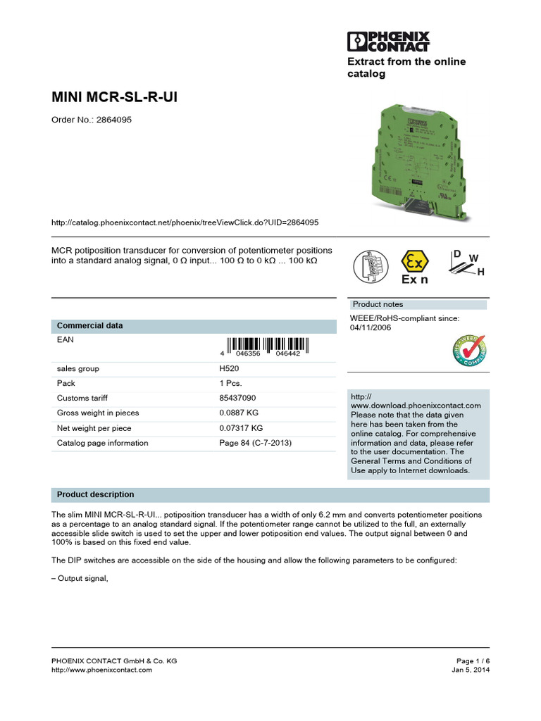 Mini Mcr-Sl-R-Ui: Order No.: 2864095 | PDF | Electrical Engineering ...
