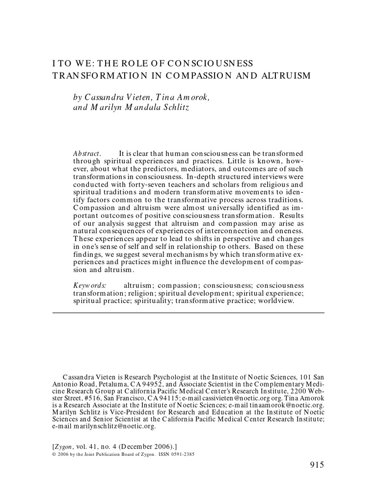 I To We The Role of Consciousness Transformation in Compassion and ...