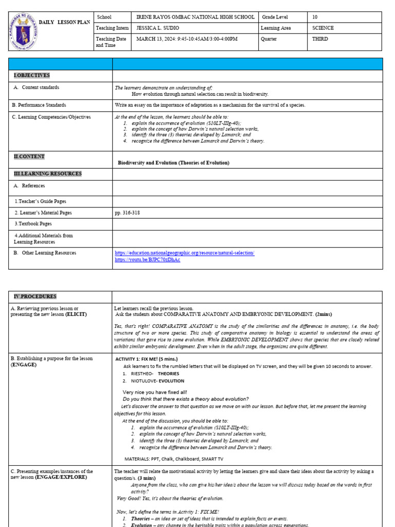 SDLP DAY - Biodiversity 3 | PDF | Natural Selection | Evolution