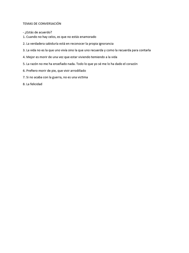 Temas de Conversacion | PDF | Relaciones personales, crianza y ...
