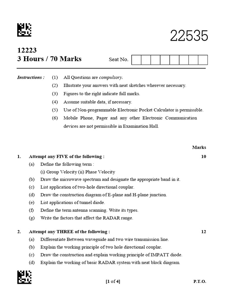 22535 Microwave Engineering Exam Paper | PDF | Radar | Microwave