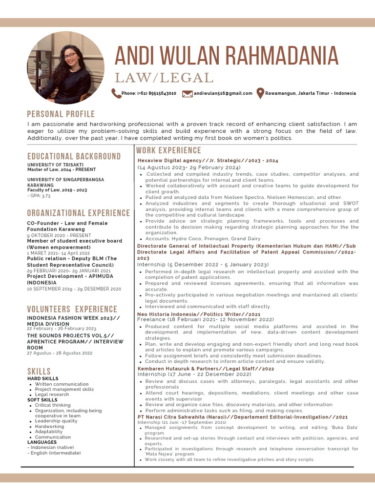 Andi Wulan Rahmadania Junior Scientific Consultant Resume | PDF | Paralegal | Business