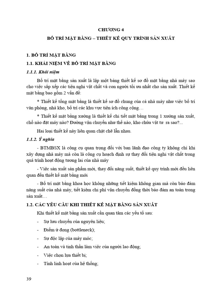 2022 - Edited - Chuong 4 Bo Tri Mat Bang-Thiet Ke Quy Trinh San Xuat | PDF