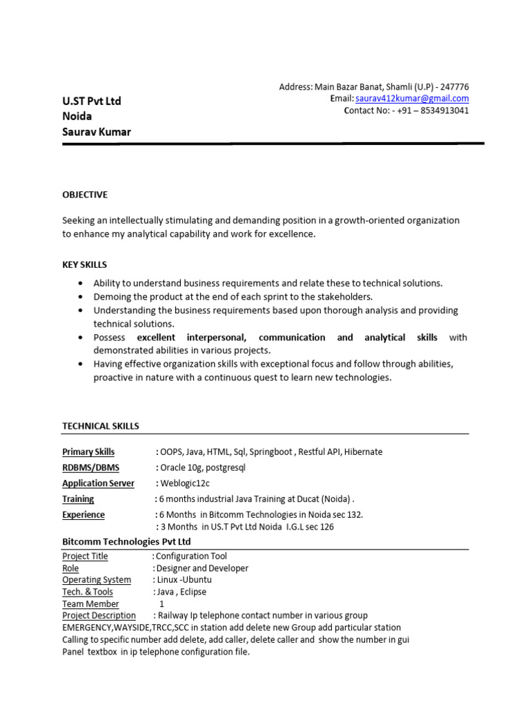 Saurav Resume (1) | PDF | Databases | Java (Programming Language)