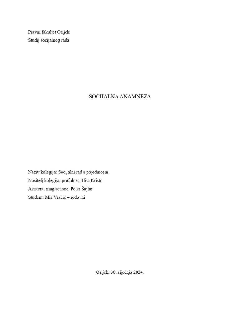 Socijalna Anamneza | PDF