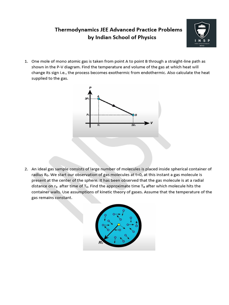 Thermodynamics JEE Advanced Practice Problems by Indian School of | PDF ...